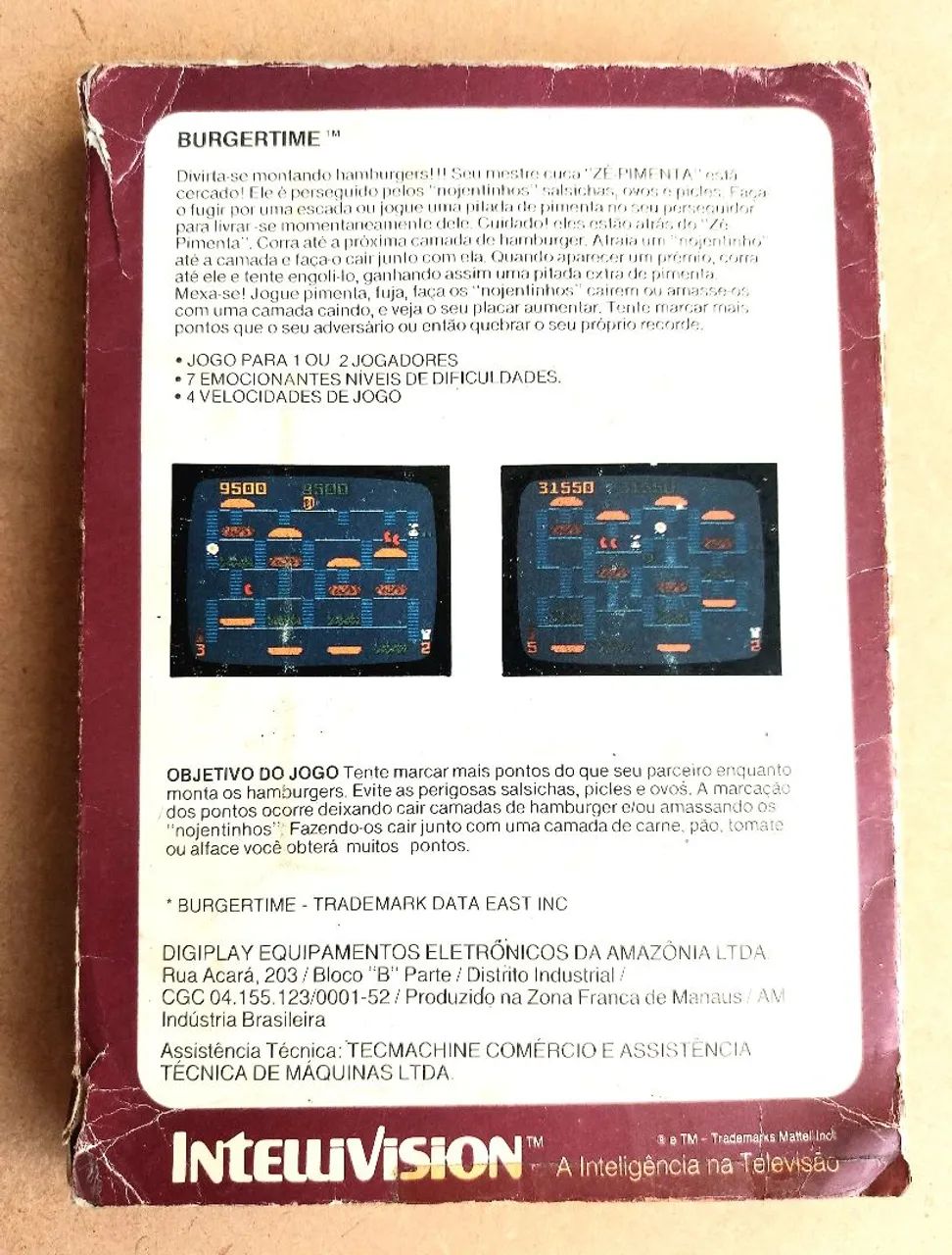 Intellivision Capa Manual e Overlay (cartões) do Jogo Burgertime ...