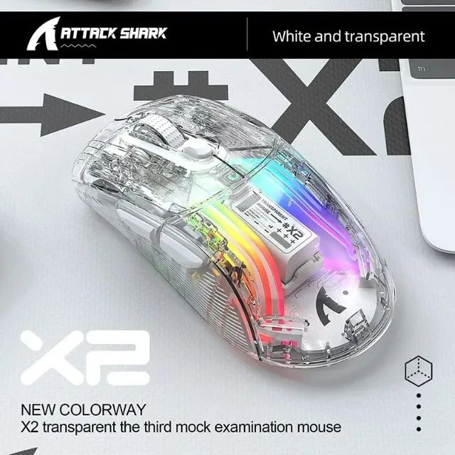 Mouse para jogos sem fio Attack Shark X2 branco transparente - Periféricos e Acessórios de ...