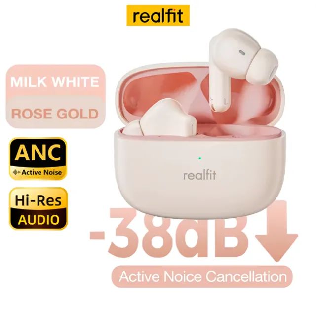 Fone de Ouvido Sem Fio Realfit Bluetooth 5.4 ANC ENC Hi-Res Áudio Cancelamento de Ruído - Fones ...
