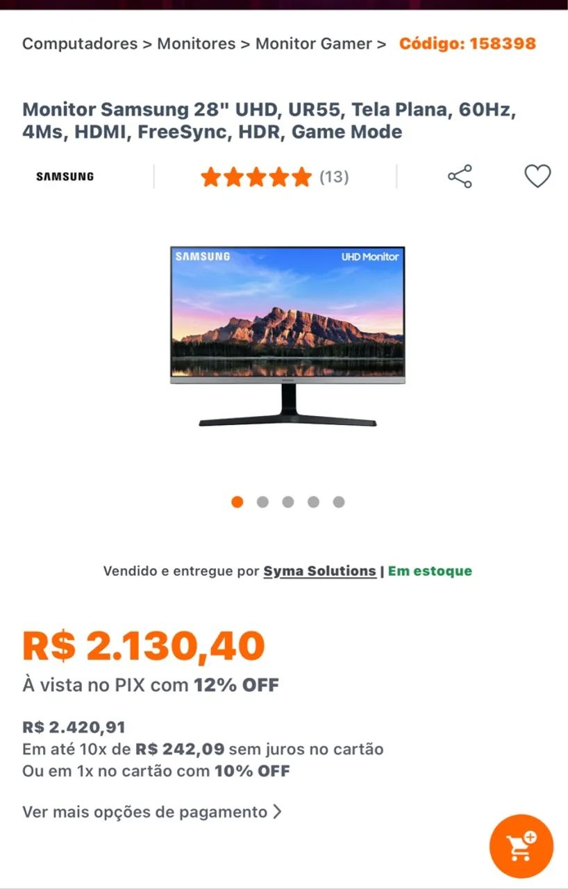 Monitor Samsung Uhd 28'' Painel IPS 4k Hdmi Freesync Série Ur550 HDR ...