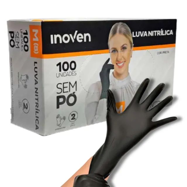 Luva Nitrílica Preta - Caixa 100 unidades. (P/M/G) - Uniformes de Trabalho e EPIs - Jardim ...