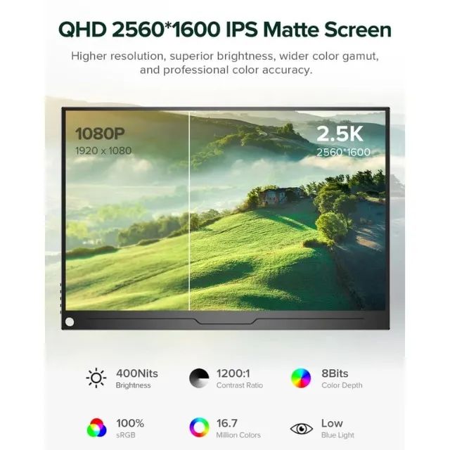 Monitor portátil Uperfect 2.5K de 16 polegadas QHD HDR FreeSync Ultra ...