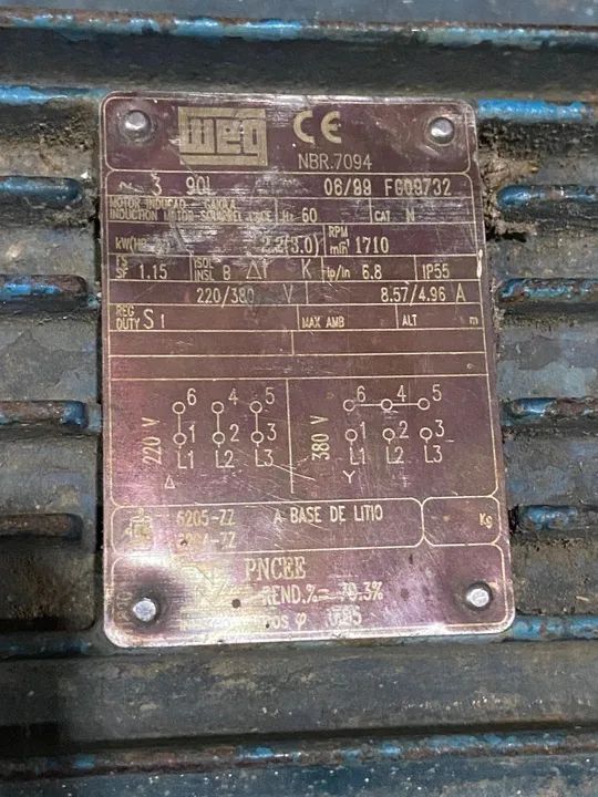 Motor Elétrico WEG 90L 220/380V 1,15kW 1710 RPM - Ferramentas de ...