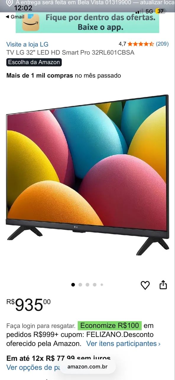 TV LG 32" LED HD Smart Pro 32RL601CBSA - TVs - Maria Ortiz, Vitória ...
