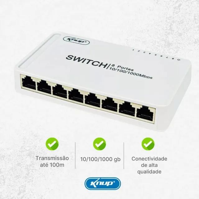 Switch 8 Portas Gigabit Knup KP-SW106 10/100/1000Mbps RJ45 Bivolt pode ...
