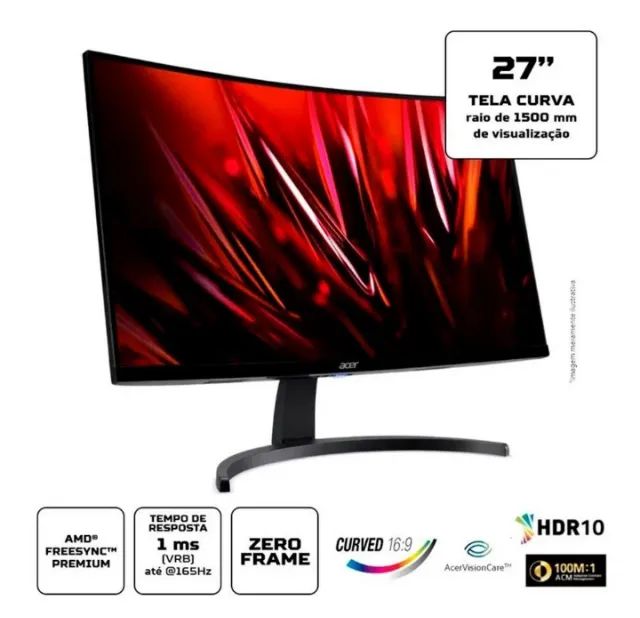 Monitor Gamer Acer 27 LED Full HD, Curvo, 165Hz, 1ms, HDMI e DisplayPort, HDR, FreeSync ...
