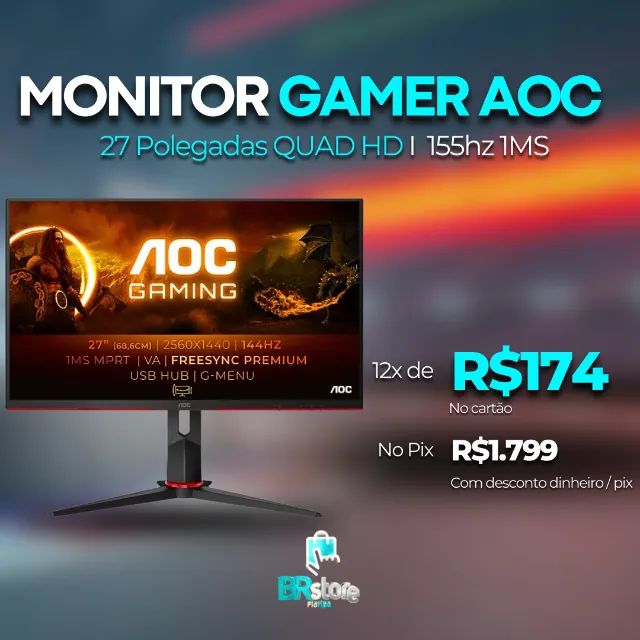 "monitor gamer 144hz 1ms" no Brasil