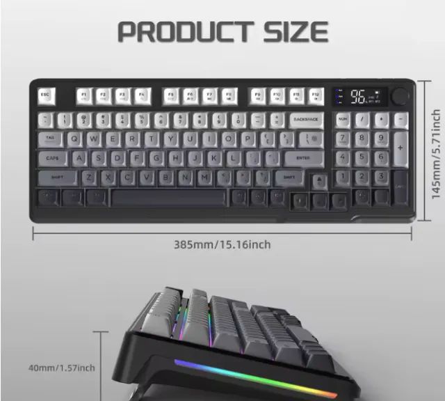 Teclado Gamer sem fio Freewolf M96 - Com Display e Fundo RGB (conexão ...