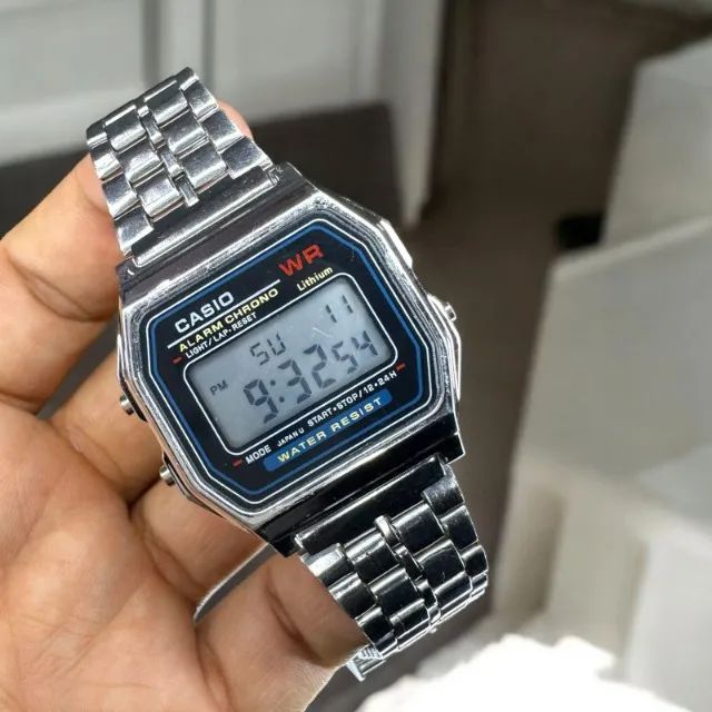 Relógio Casio WR Vintage Prata Preto Metal Basico | UNISSEX - A PRONTA ...