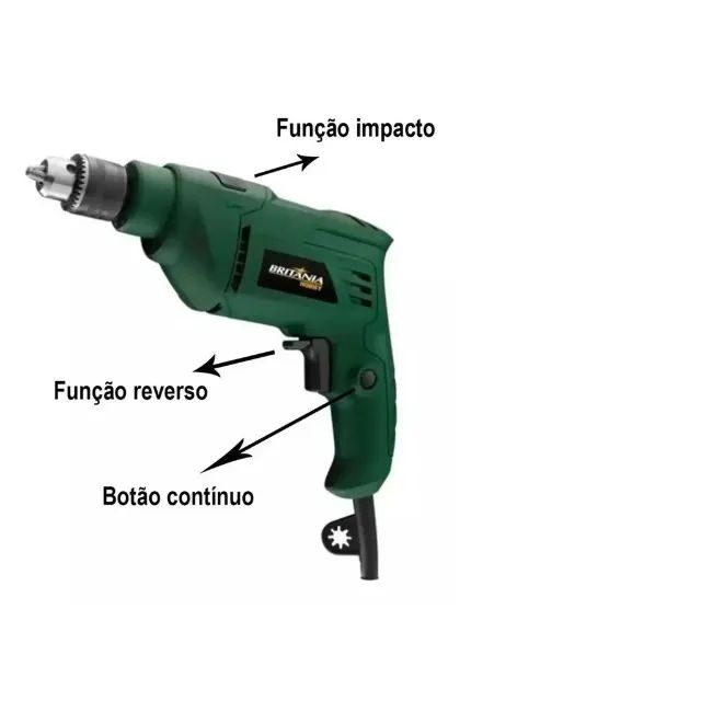 Furadeira Parafusadeira De Impacto Britânia 650w Bfu01 220v Cor Verde ...