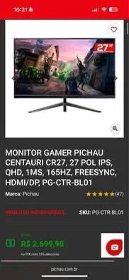 Monitor Gamer Pichau Centauri CR27 27' IPS 165Hz - Computadores e Desktops - Kobrasol, São José ...