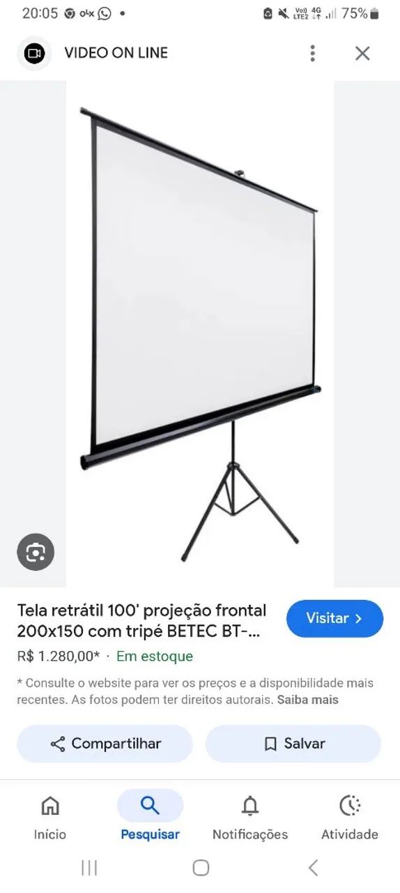 Vendo tela de projecao 100 polegadas - Projetores e Telas de Projeção ...