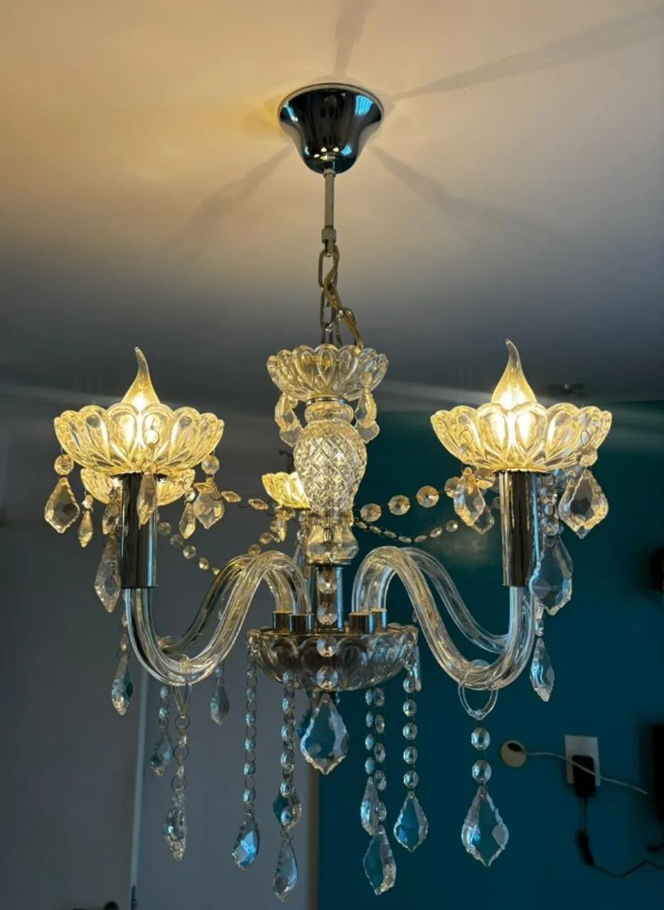 Lustre Luminária Clássico Candelabro Cristal 5 Braços - Iluminação ...