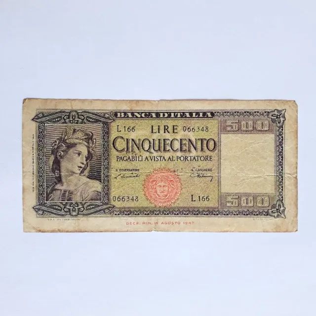 Antiga Cédula, Itália 500 Liras, Ano 1948, P# 80, MBC - Antiguidades - Debossan, Nova Friburgo ...