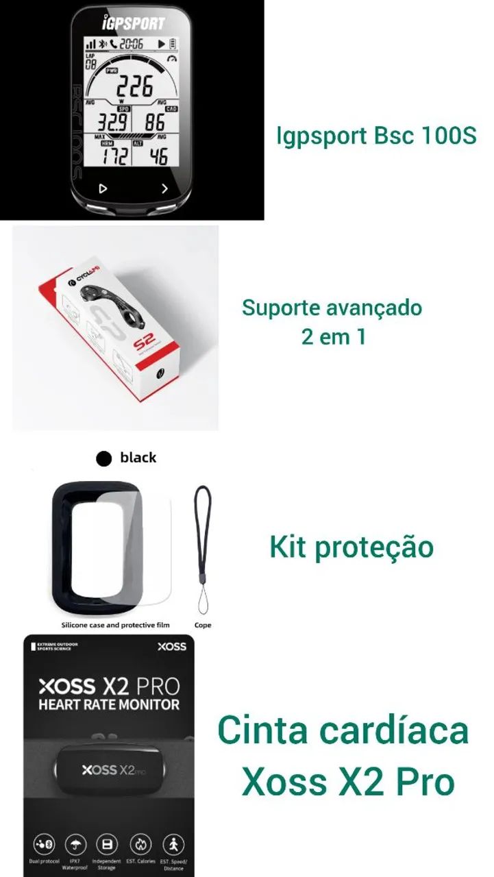 Ciclocomputador iGPSPORT BSC100S + Cinta Cardíaca XOSS X2 Pro +Suporte ...