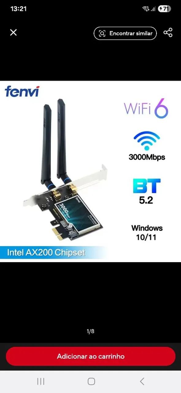 Placa de Rede WiFi 6 e Bluetooth 5.2 Intel nova@ AX200 Chipset - Peças ...