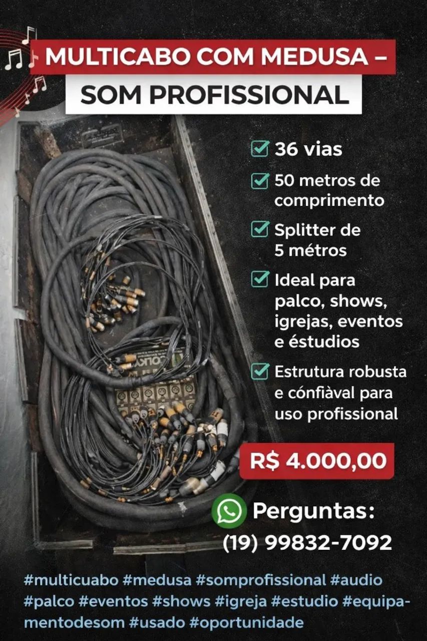 ? MULTICABO COM MEDUSA - SOM PROFISSIONAL ? ? 36 vias ? 50 metros ...