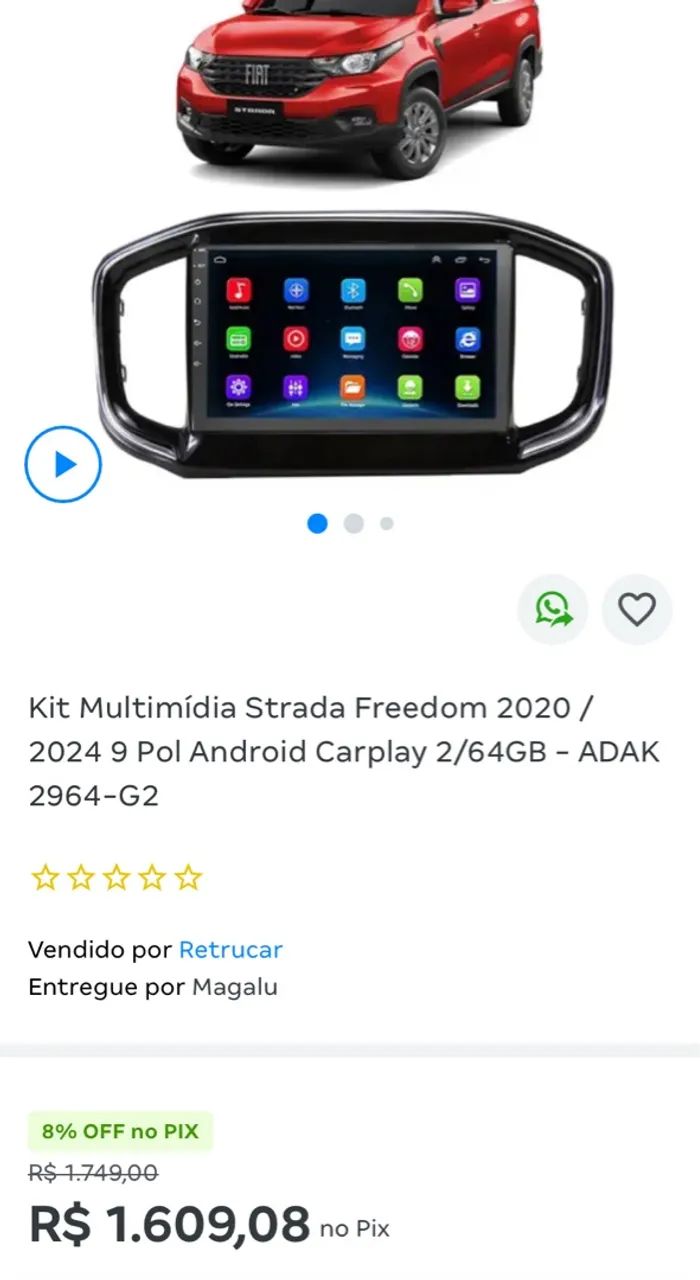 Kit Multimídia Strada Freedom 2020/2024 9 Pol Android Carplay 2/64GB - ADAK 2964-G2 - Carros ...