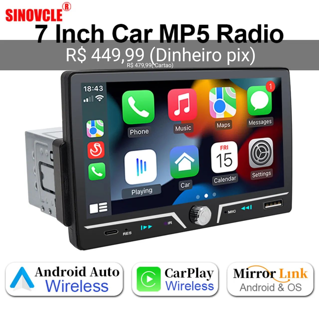 Aparelho Central Multimídia Car MP5 Radio 7 Polegadas Android Auto ...