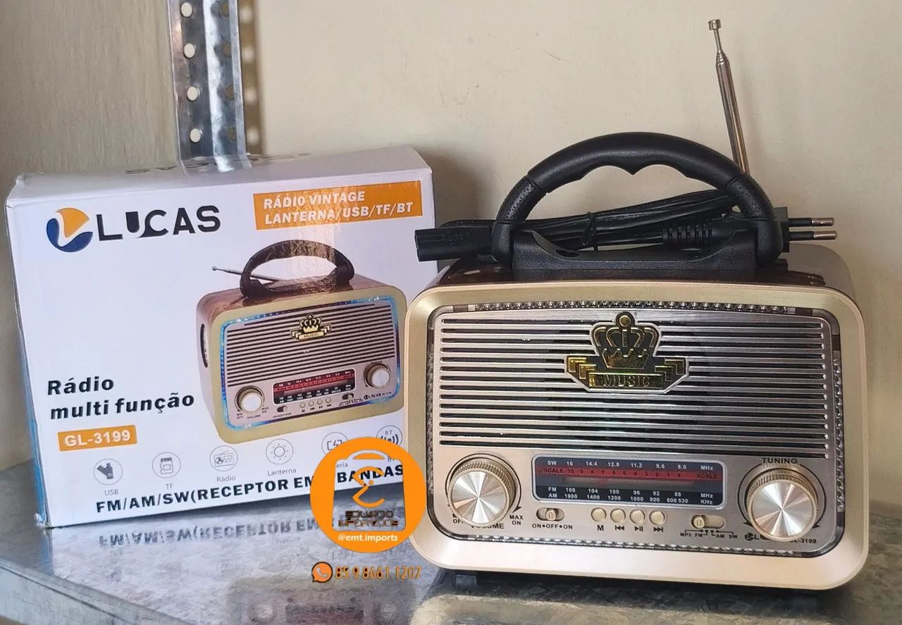 Rádio FM com Bluetooth Caixa de Som Retrô, Lanterna, Antena, Sd, Pen ...