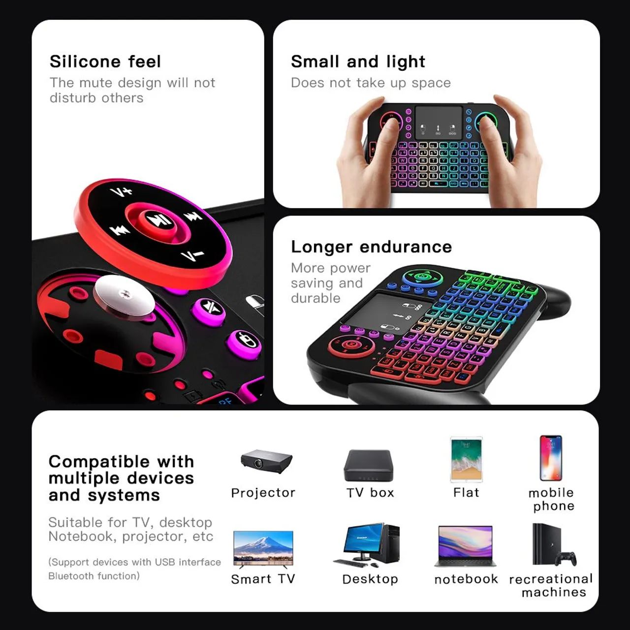 Mini Teclado Semfio V8 Retroiluminado 2.4ghz Bluetooth Air Mouse ...