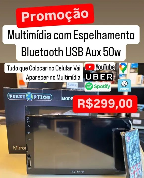 Multimídia Tela 7 Polegadas Bluetooth Espelhamento Android Ios Mp5 Usb Aux Ent. Camera Re ...