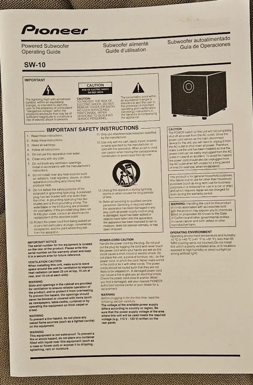 Sub subwoofer Pioneer ñ JBL, Denon, Onkio, Polk, Yamaha, Sony, klipsch ...