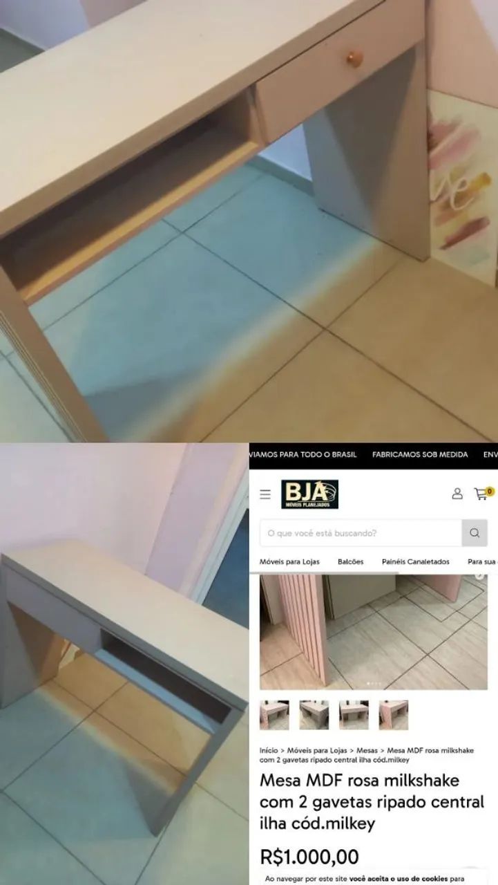 Mesa MDF rosa milkshake com 2 gavetas ripado - Acessórios - Pechincha ...