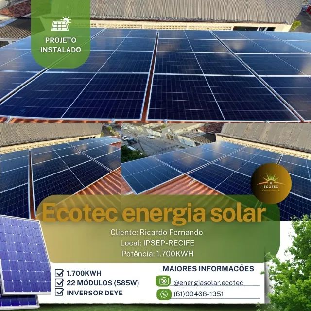 Energia solar/ placa solar/ energia/ projeto solar - Área Externa - Dois Carneiros, Jaboatão dos ...