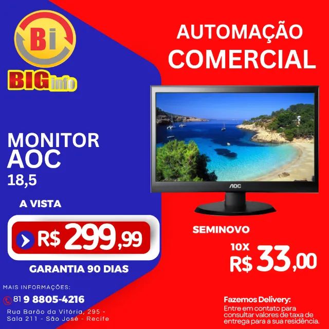 Monitor AOC E970SWNL LED 18.5" HD Preto 100V/240V 60Hz Antirreflexo ...