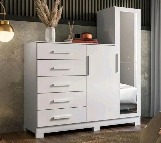 Cômoda com espelho, 5 gavetas e 2 portas - Armários e Guarda-Roupas ...