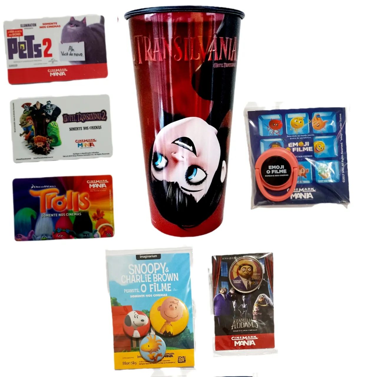 Kit copo card Botton pin Cinemark hotel Transilvânia trolls Snoopy ...