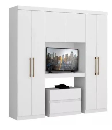 Guarda Roupa Casal 6 Portas 2 Gavetas Branco c/ Painel De Tv - Armários ...