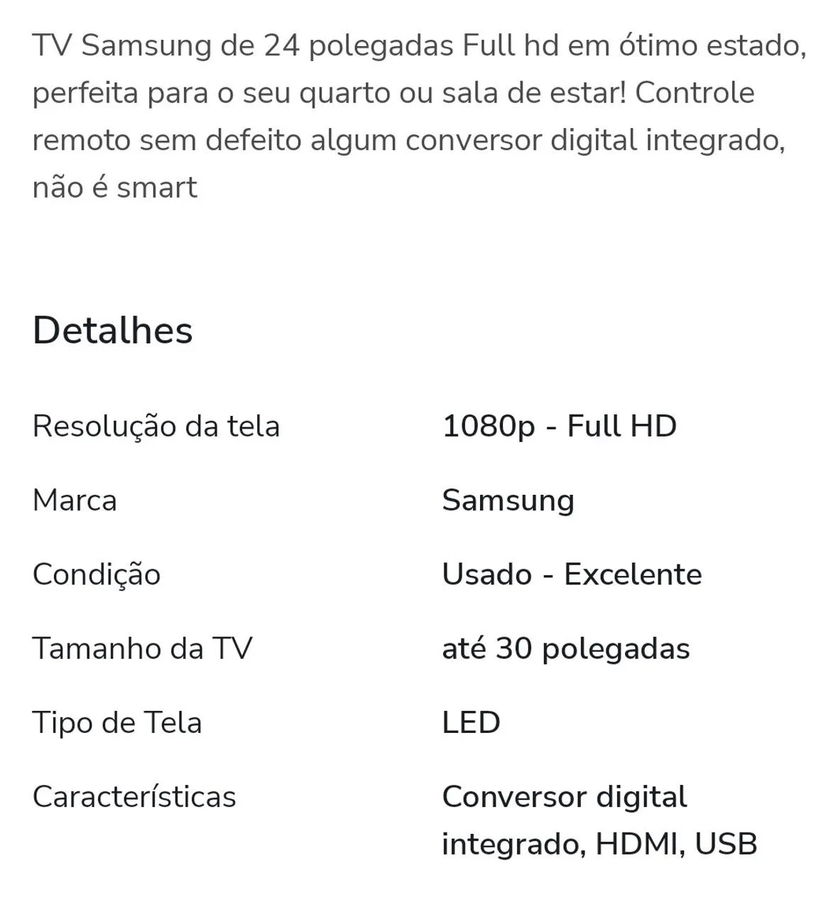 TV Samsung 24 polegadas Full HD - TVs - Inhaúma, Rio de Janeiro ...