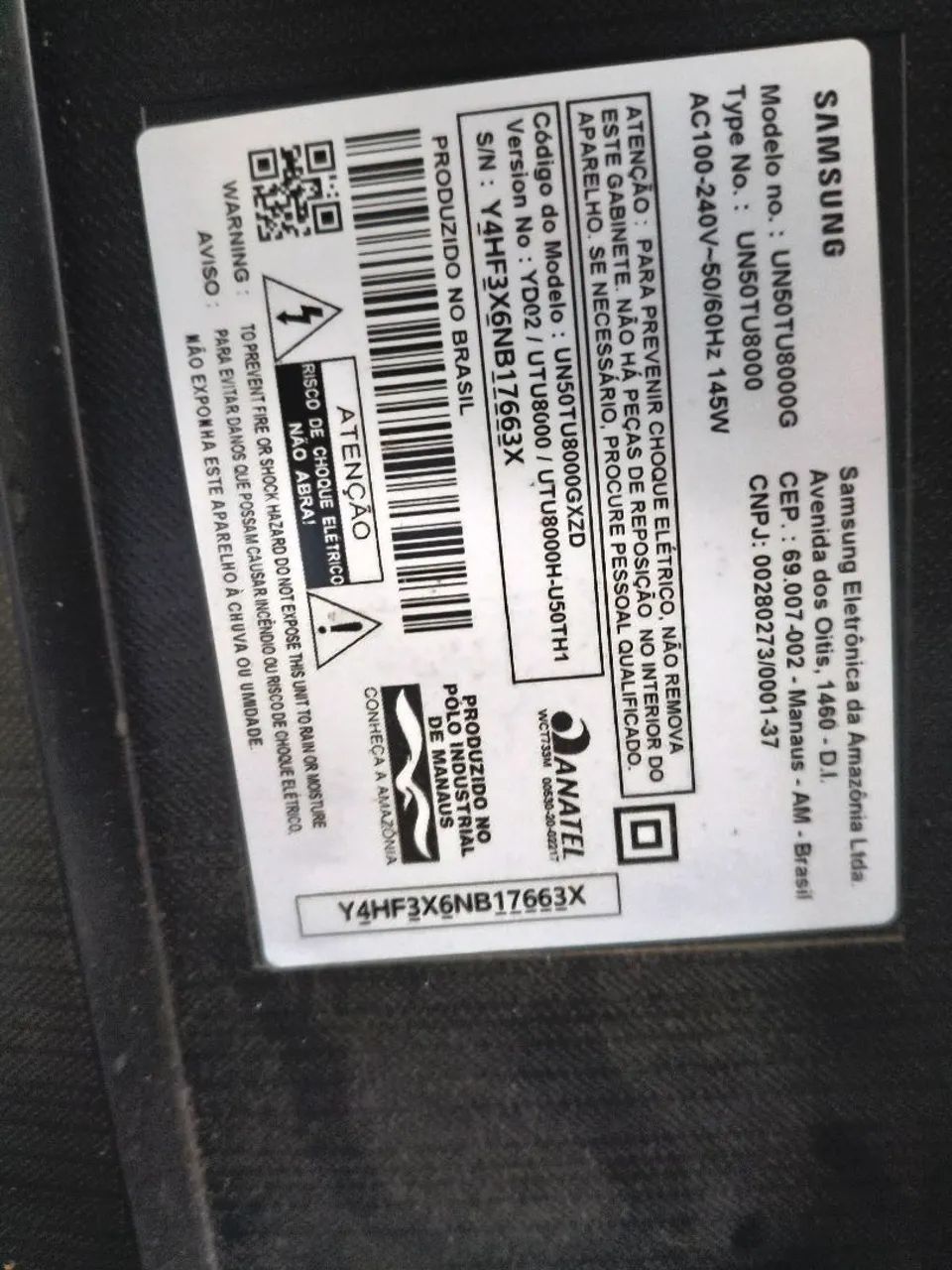 TELEVISÃO SMART SAMSUNG 50 POLEGADAS - MODELO UN50TU8000g COM DEFEITO ...