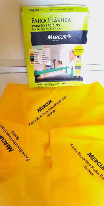 Faixa Elástica Mercur para exercícios. 2 metros, cor amarela suave ... Faixa Elástica Mercur para exercícios. 2 metros, cor amarela suave ...