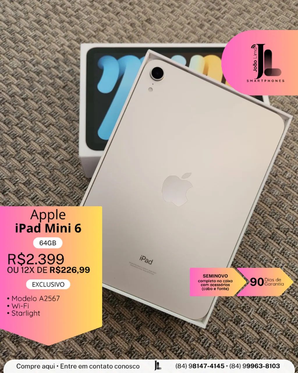 IPAD MINI 6, 64GB, STARLIGHT, NA CAIXA, SEMINOVO, EXCLUSIVO! - Tablets ...