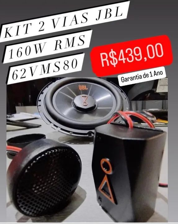 Kit 2 Vias Jbl 62vms80 6 Polegadas 160w Rms Alto Falante Mini tweeter Crossover Modulo - Carros ...