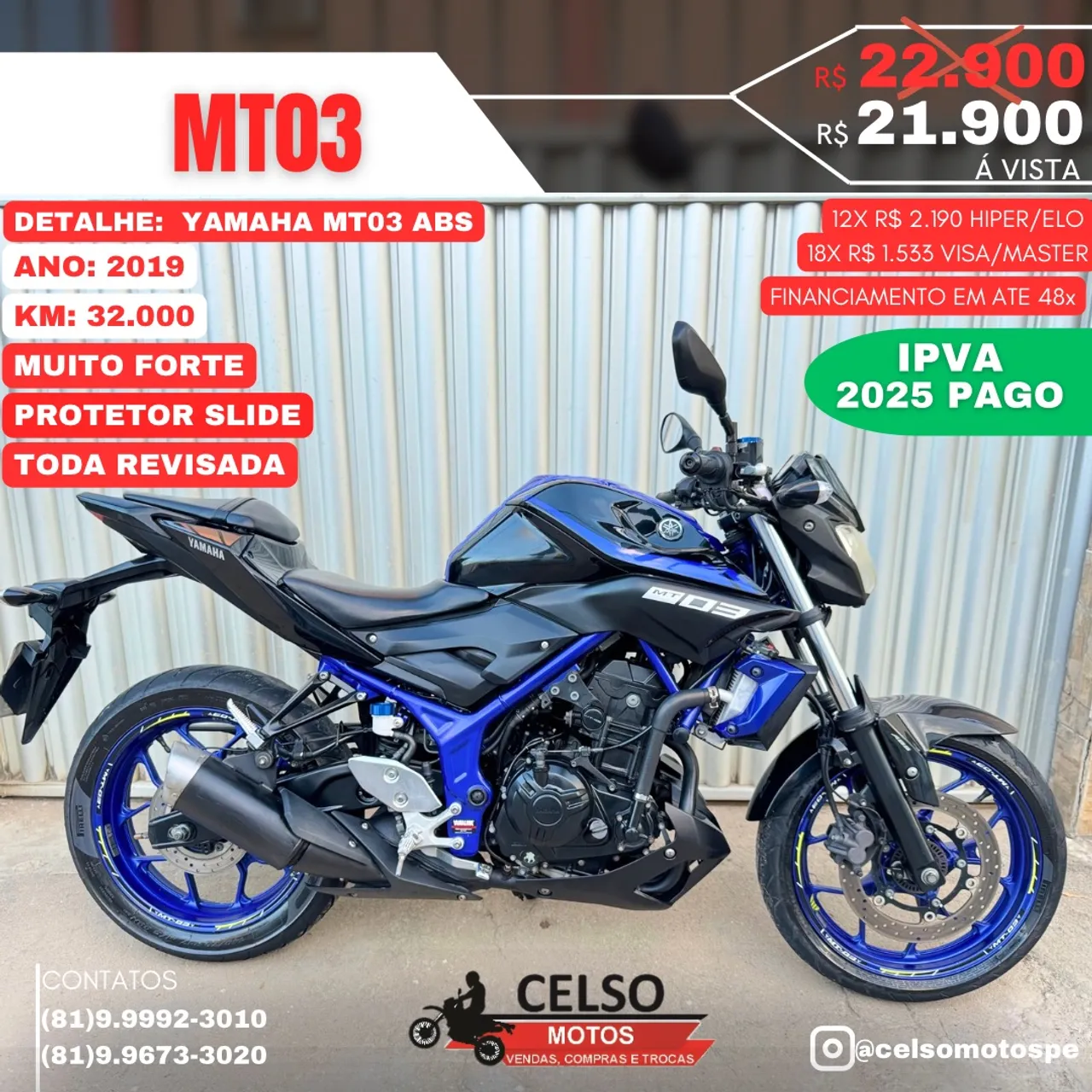 Motos YAMAHA MT-03 2019 no Brasil