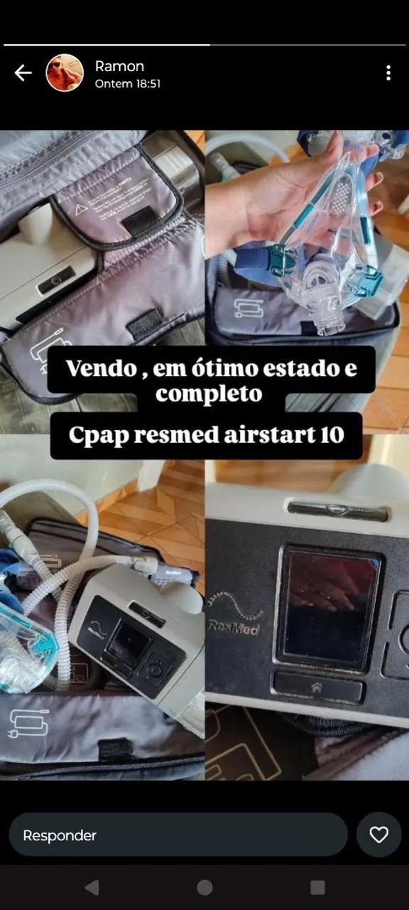 Cpap resmed, aparelho respirador em ótimo estado , completo ...