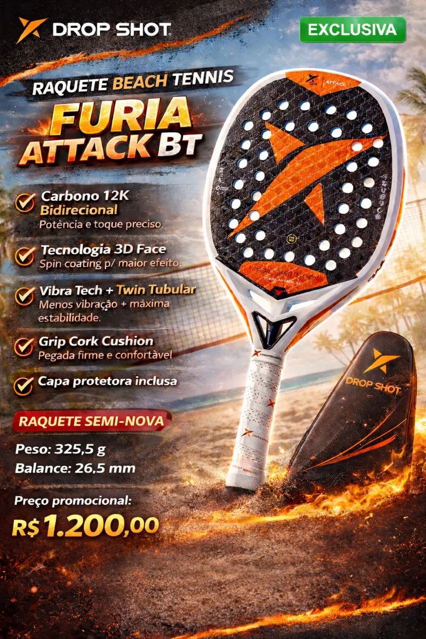 Raquete de Beach Tennis Drop Shot Furia Attack BT - Potência e Precisão ...