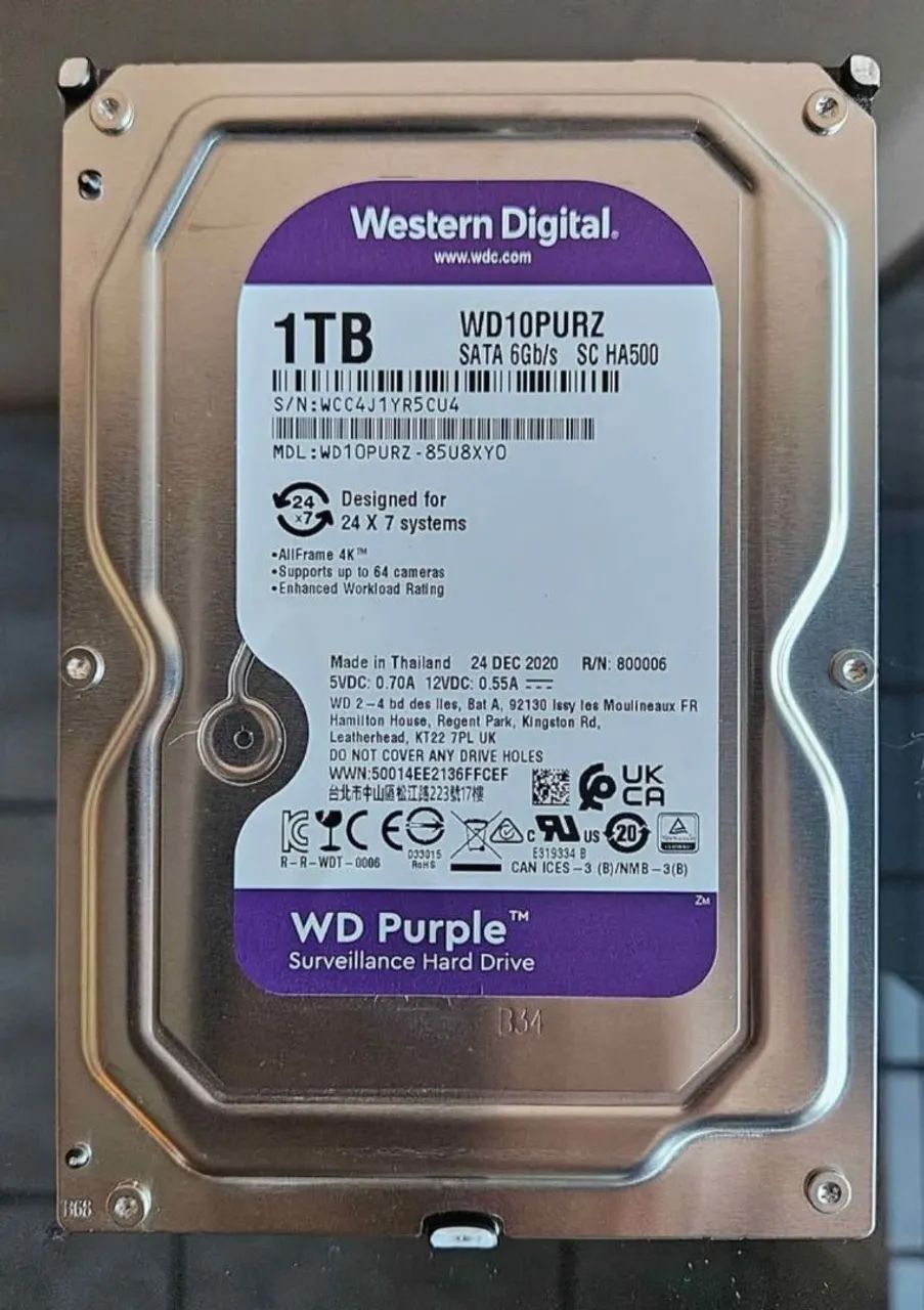 HD de 1TB WD Purple original dos DVRs Intelbras - Armazenamento ...