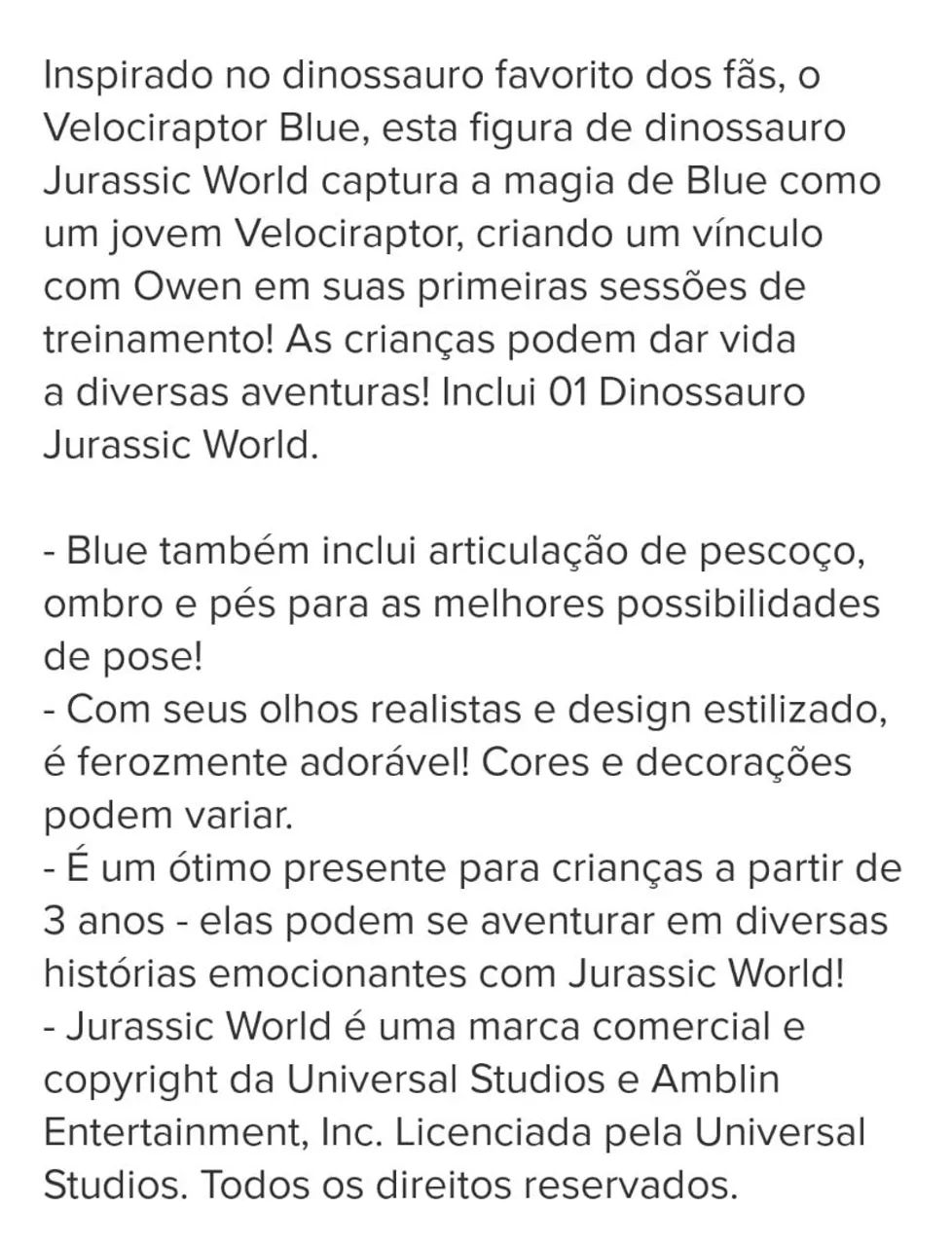 Dinossauro Blue Dinos Baby Velociraptor Jurassic Wold - Brinquedos e ...
