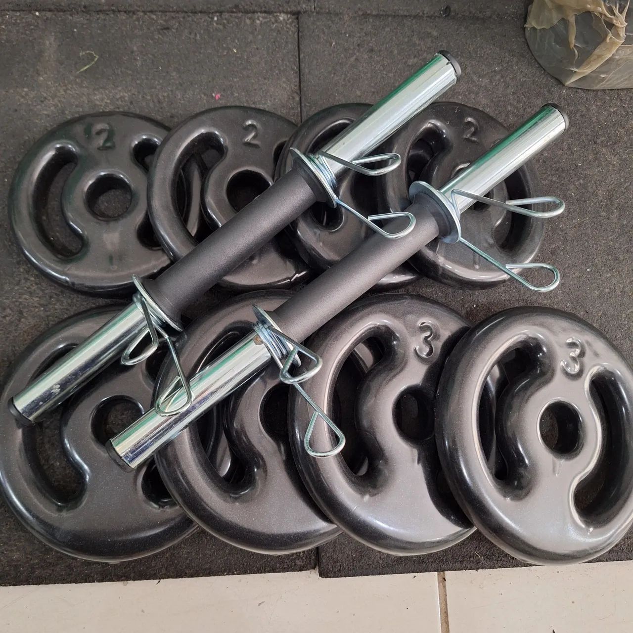 Kit Halteres #4 - 20KG Anilhas Academia Emborrachado + Barras Halteres ...