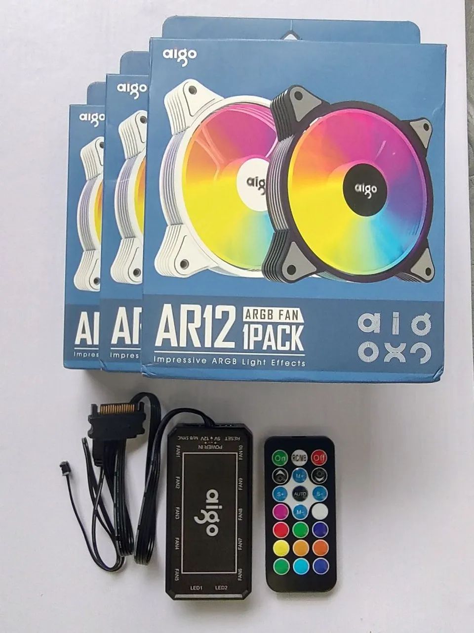Kit 3 Fans Aigo AR12 ARGB com Controlador e Controle Remoto. SÓ VENDA ...
