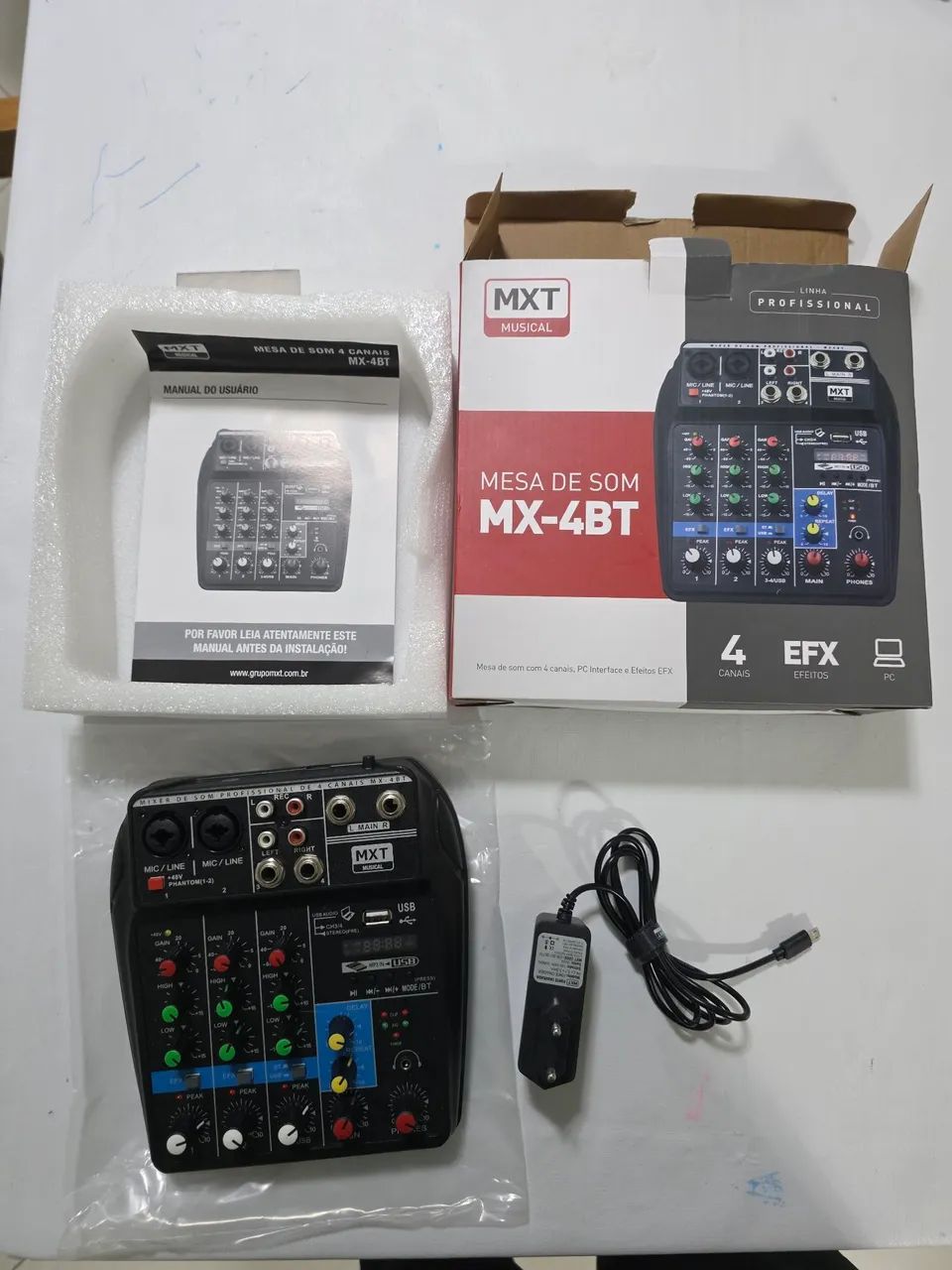 Mesa de som MX-4BT + Par de microfone sem fio Soundvoice Lite + Cabos ...