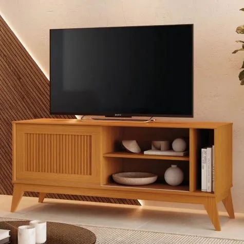 Rack Bancada para TV até 55 Polegadas Ripado Impressão 3D 1 Porta Cedro Aruba EDN - Racks e ...