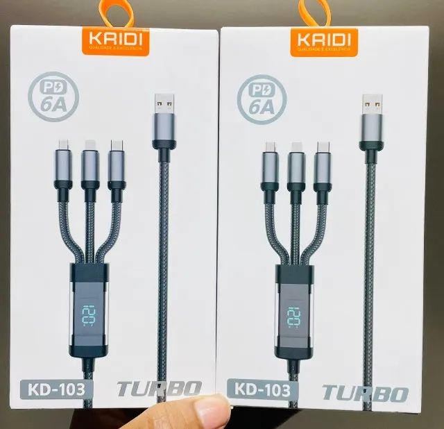 Cabo Usb 3 em 1, Tipo C, Lightning e Micro Usb, Com Display - Kaidi KD-103 - Acessórios de ...