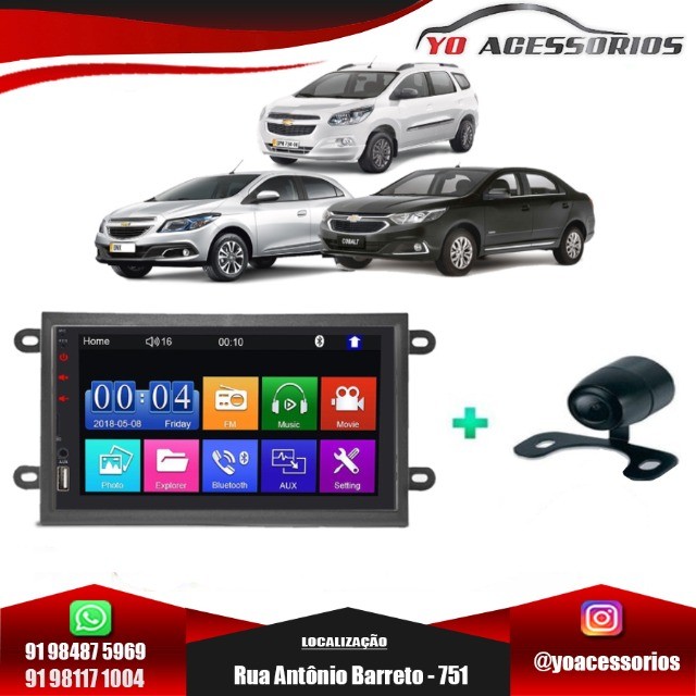 Multimídia Mp5 + Moldura Painel + Câmera de Ré Onix, Prisma Joy, Spin e Cobalt - Carros, vans e ...