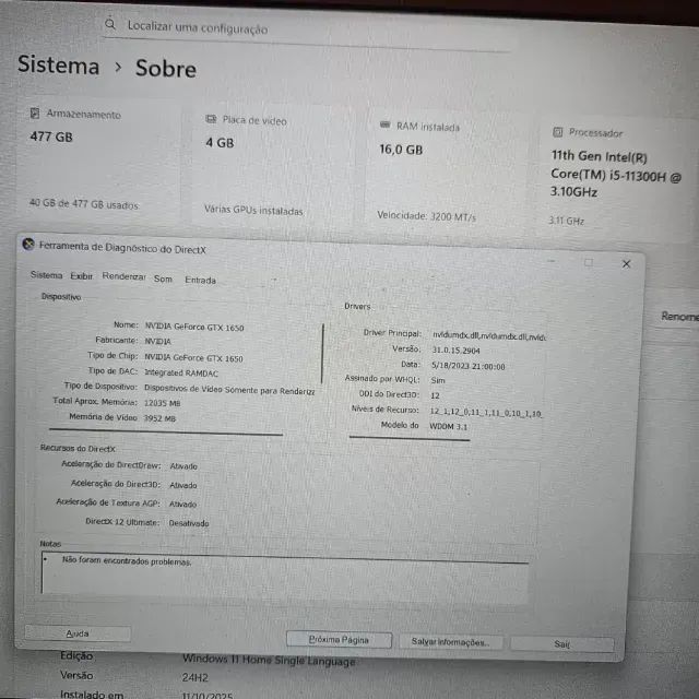 Notebook Lenovo Gaming i5 11th - 16Gb Ram - GTX 1650 - 512Gb SSD ...
